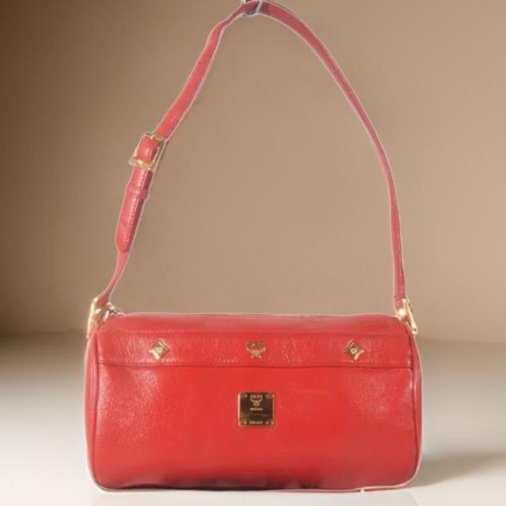 Authentic Mcm Red Leather Circle Shoulder Bag + Dust … - Gem